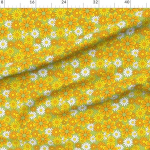 Retro Floral Apparel Fabric - Flower Power by Emily_retro - 70s Yellow ...