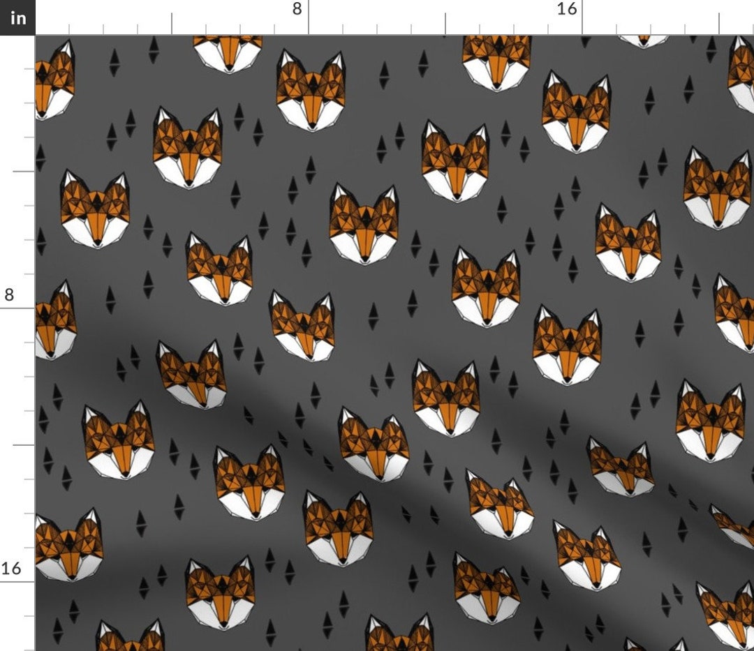 Fox Fabric Fox Head // Geometric Illustration Charcoal by - Etsy