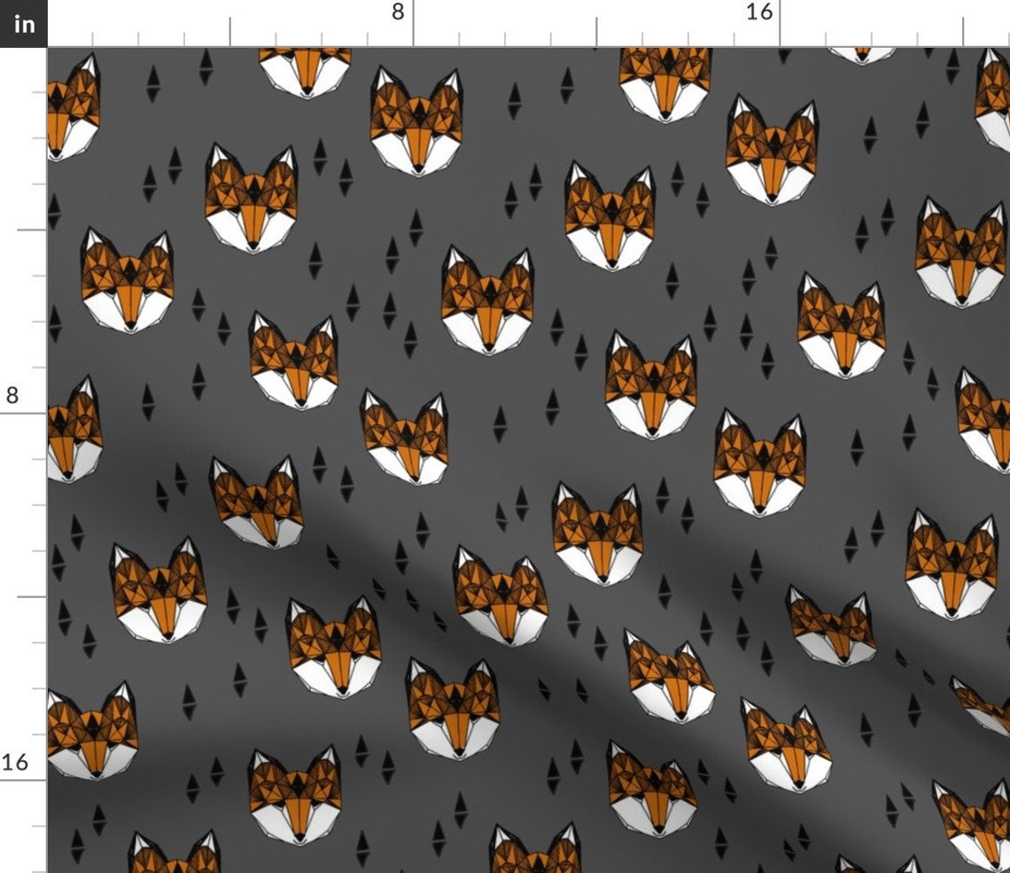 Fox Fabric Fox Head // Geometric Illustration Charcoal by | Etsy