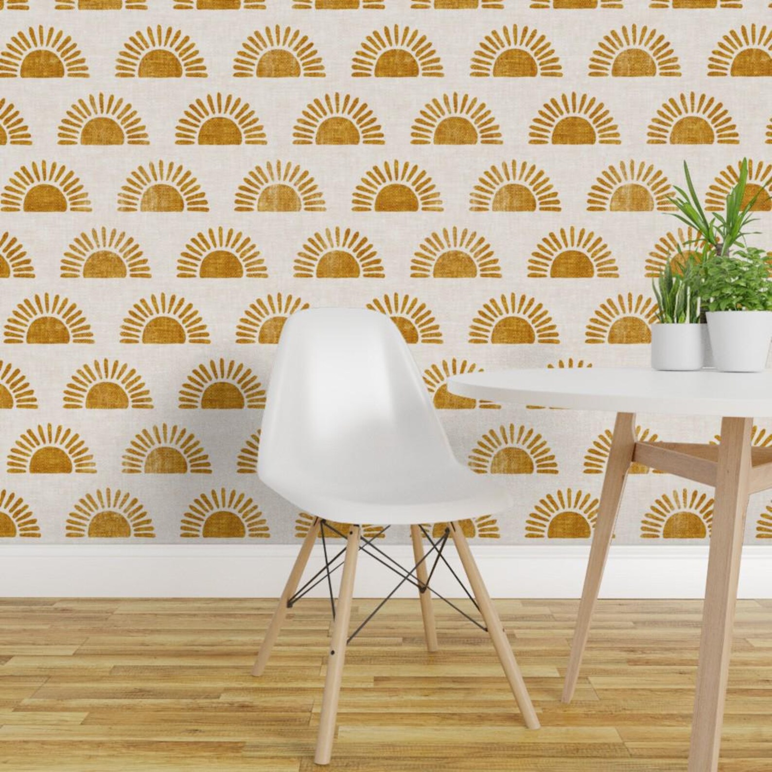 Block Print Sun Wallpaper - Sunshine by Littlearrowdecor - Boho Sunrise ...