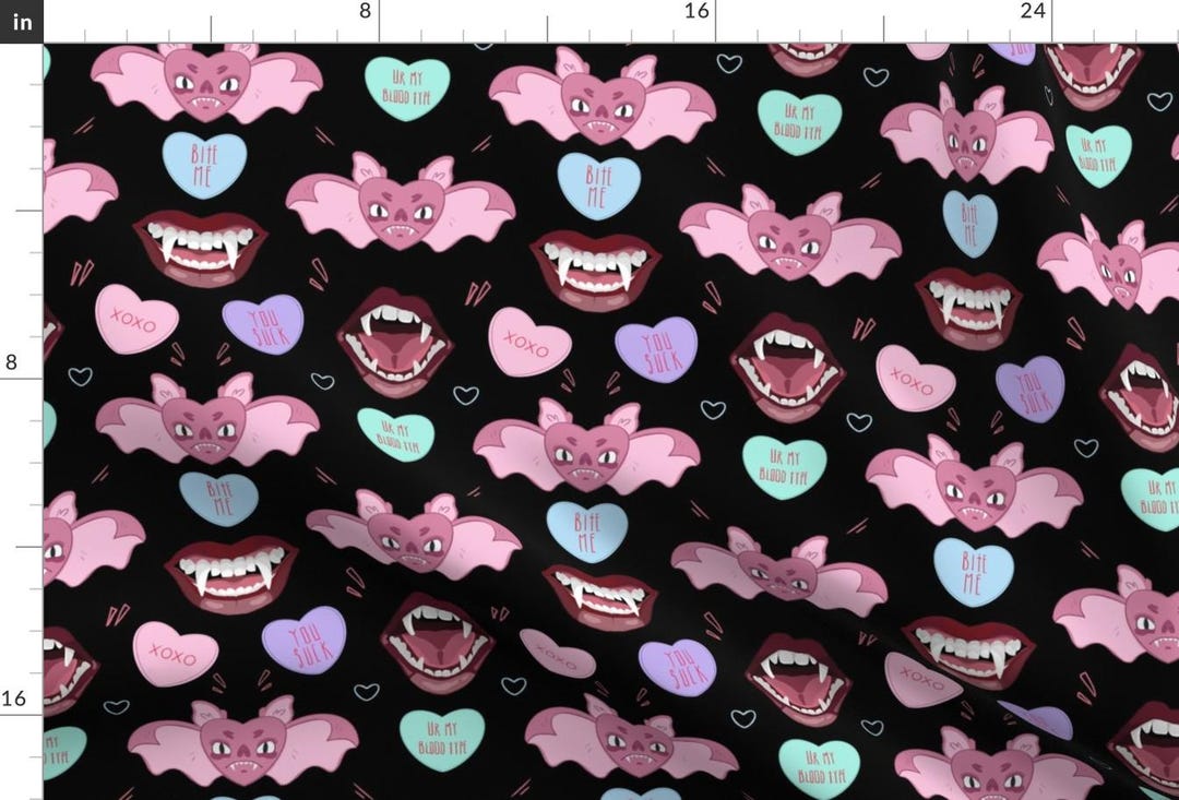 Vampires Fabric Vampire Valentine By Dorkabrain Black Pink Teal Kids ...
