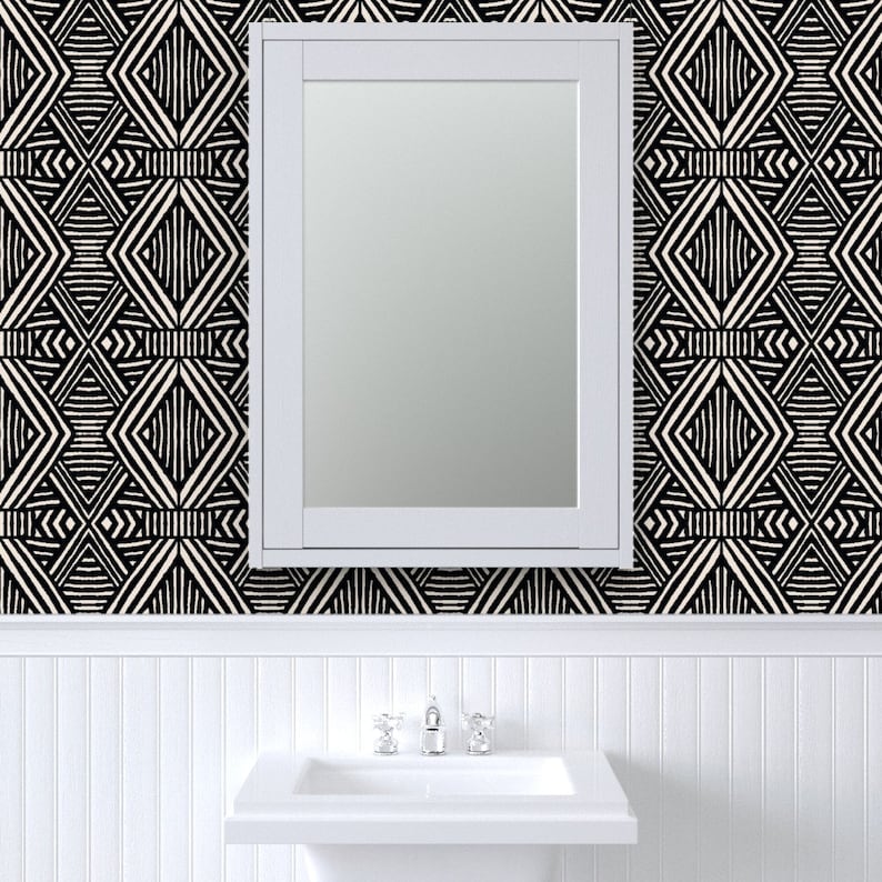 Geo Wallpaper Tribal Geometric Bw Rotate by Crystal Walen - Etsy
