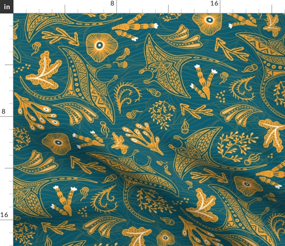 Yellow Stingray Fabric Ocean in Lagoon and Saffron by - Etsy