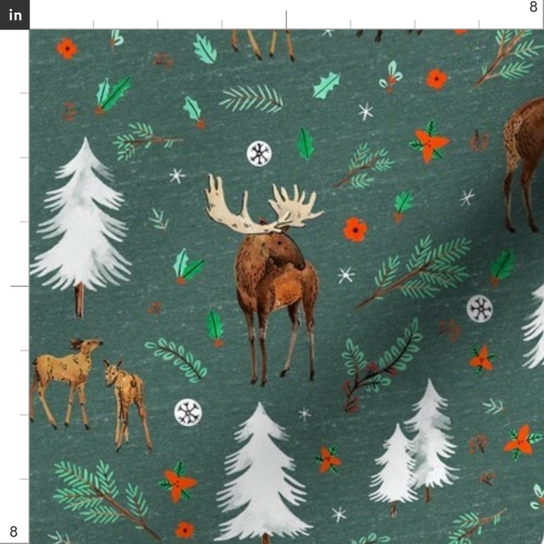 Moose Fabric Alpine Moose in Green by Wildship Winter - Etsy