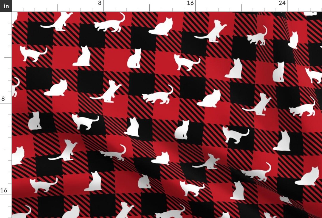 Cat Fabric Fabric - Cozy Cats! by Mariafaithgarcia - Buffalo Plaid Red ...