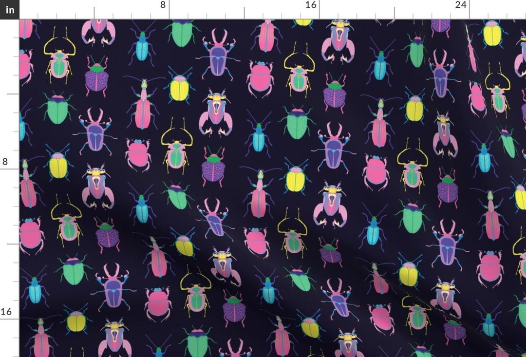 Beetles Fabric - Pop Art Beetles Dark by Pinkowlet - Beetles Neon Black ...