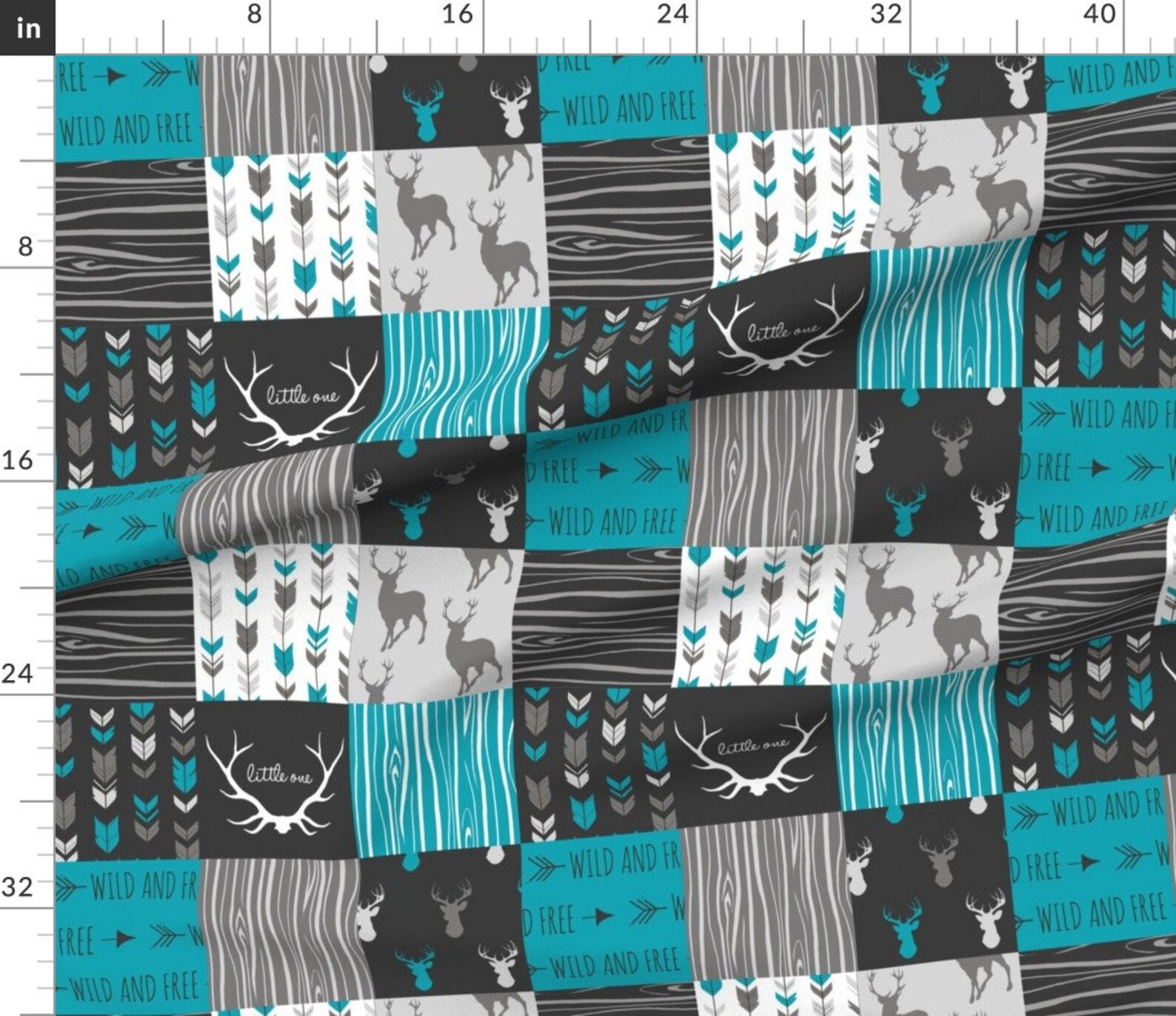 Teal Quilt Fabric Patchwork Deer Teal Ironwood | Etsy