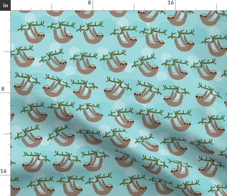 Blue Sloth Fabric Three-toed Sloth on Green Branch on Blue - Etsy