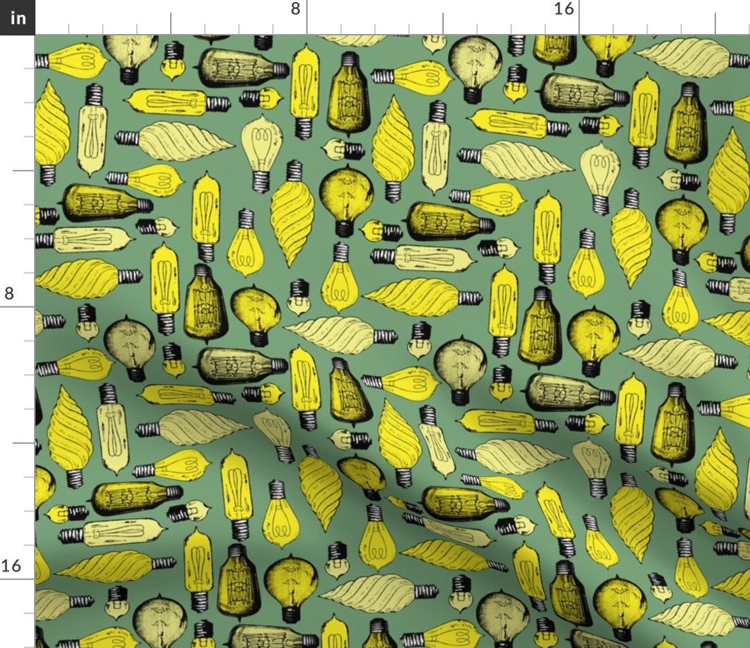 Vintage Fabric Light Bulb Pattern Green by B0rwear Retro Electricity ...