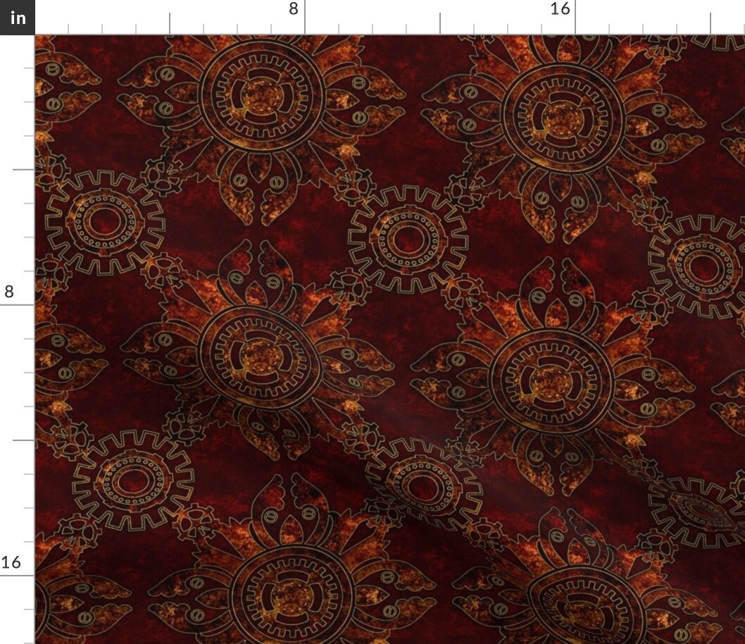 Steampunk Fabric Steampunk by Jadegordon Dark Red Fire | Etsy