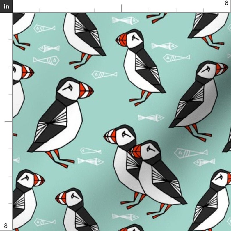 Puffin Fabric Puffin Mint Nautical Scottish Birds Puffin | Etsy