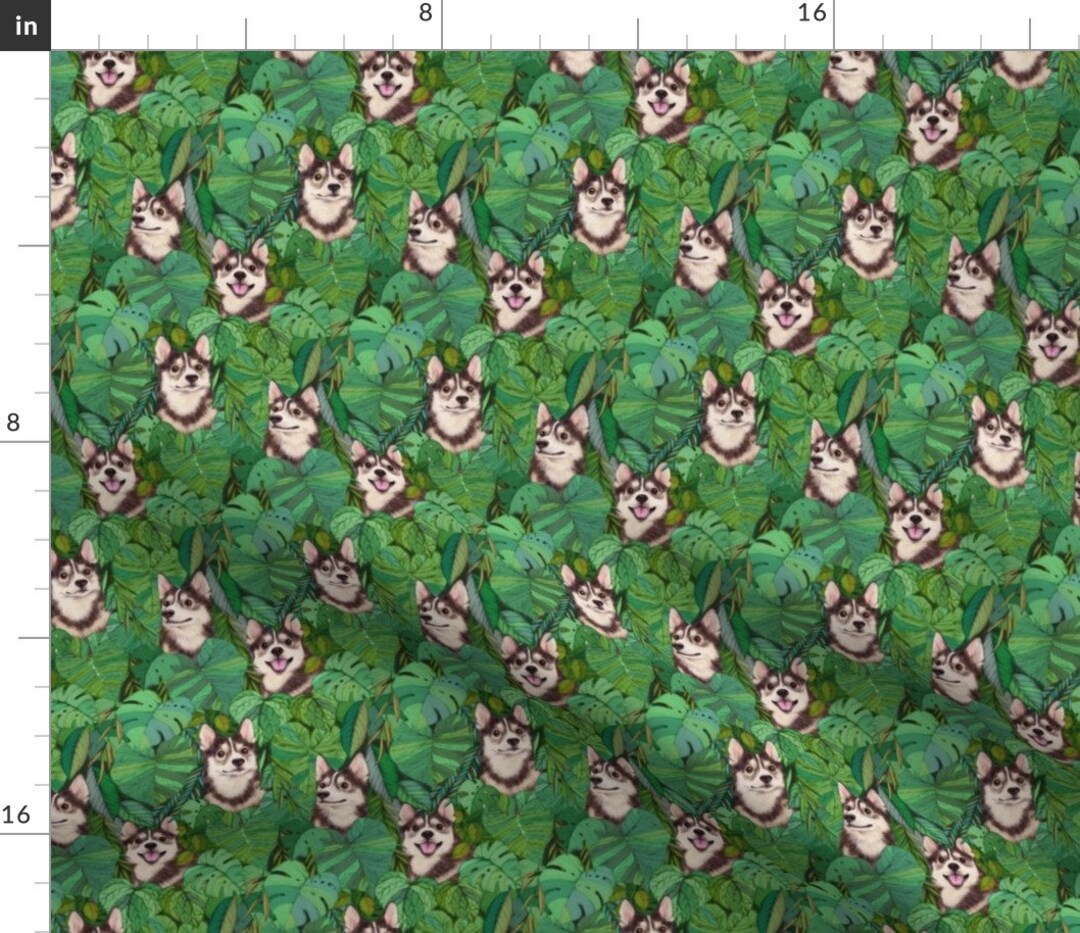 Dog Fabric Pomsky Garden Small by Micklyn Pomeranian Husky Dog Palm ...