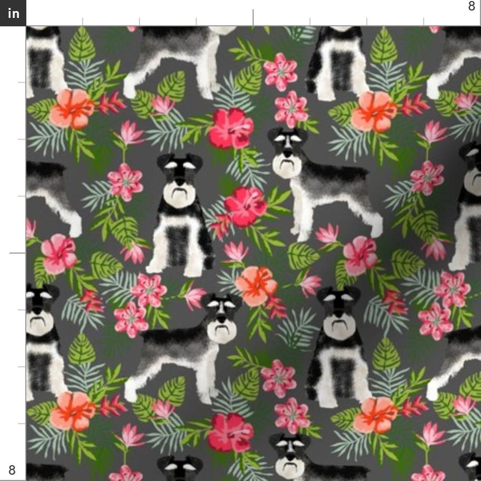 Schnauzer Fabric - Gray Schnauzer Hawaiian Summer Tropical Monstera ...