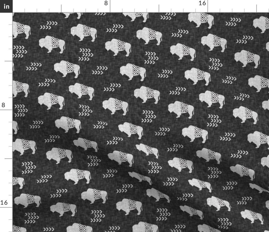 Gray Fabric small Scale Buffalo Aztec on Dark Gray Linen | Etsy