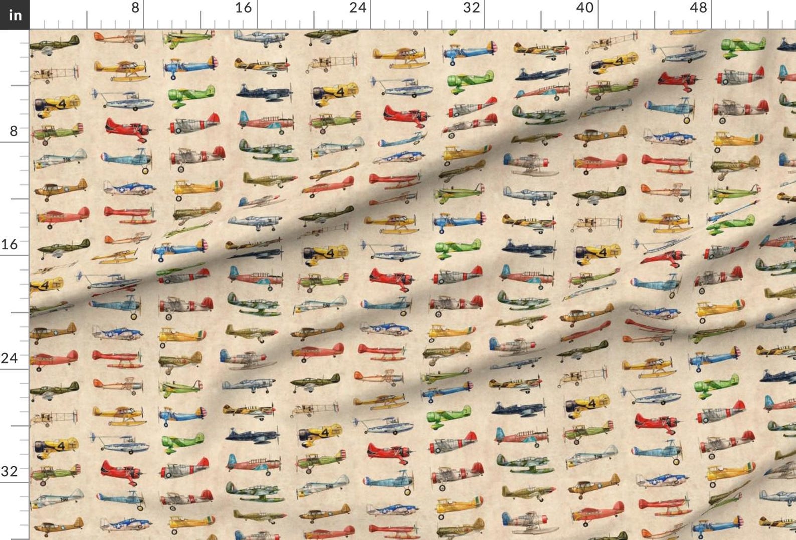 Airplane Vintage Models Aircraft Fabric - Antiqued Planes Fabric Repeat ...