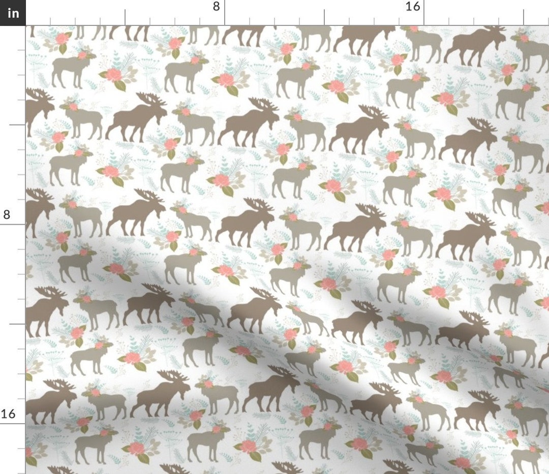 Floral Moose Fabric Moose Flower by Teart Baby Girl - Etsy