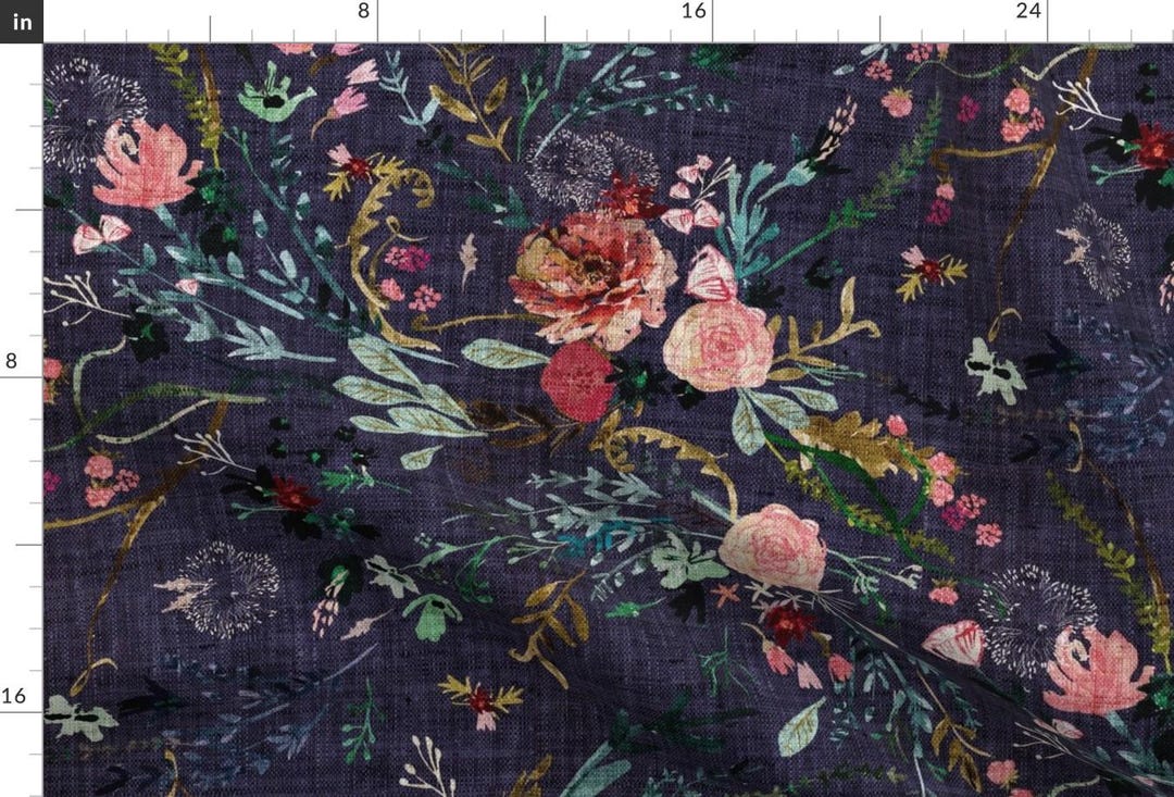 Boho Purple Bloom Fabric - Fable Floral Grape by Nouveau_bohemian ...