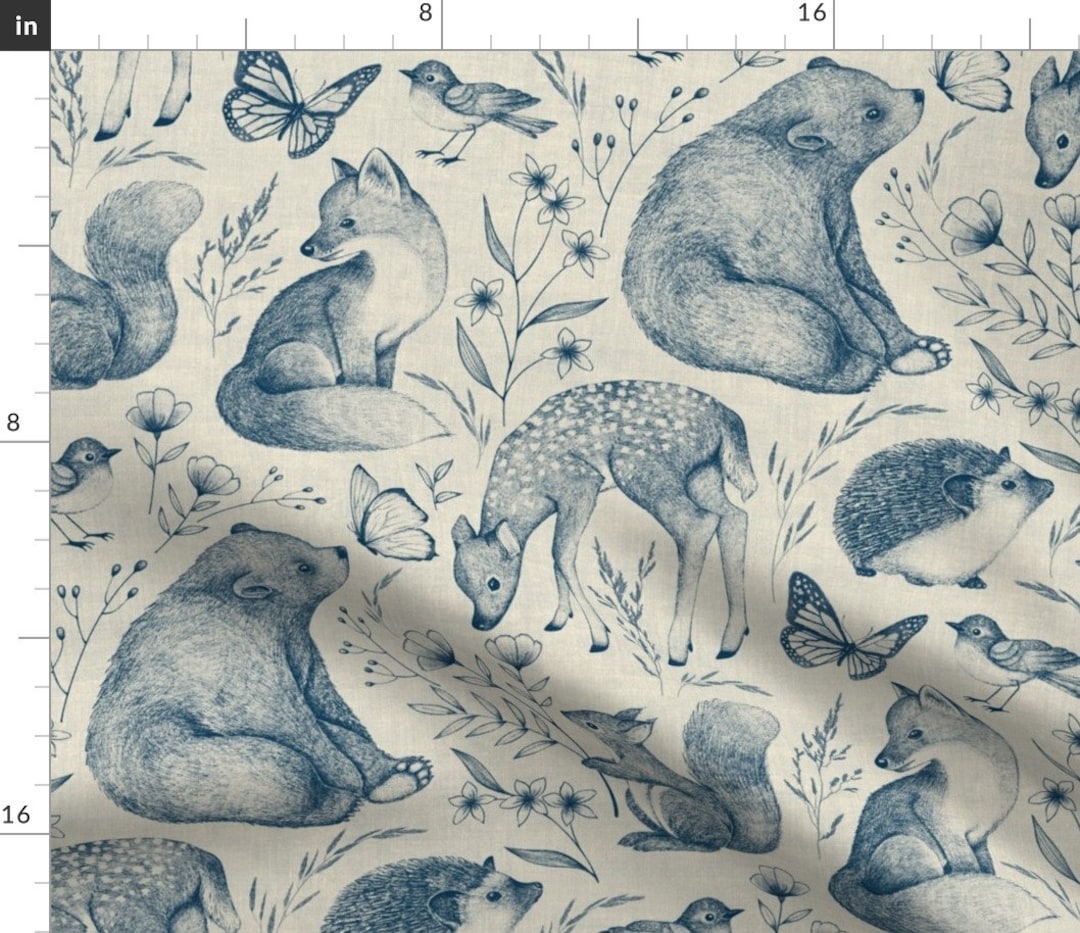 Blue Animal Toile Fabric Forest Animals Toile by Perrinphilippa French ...