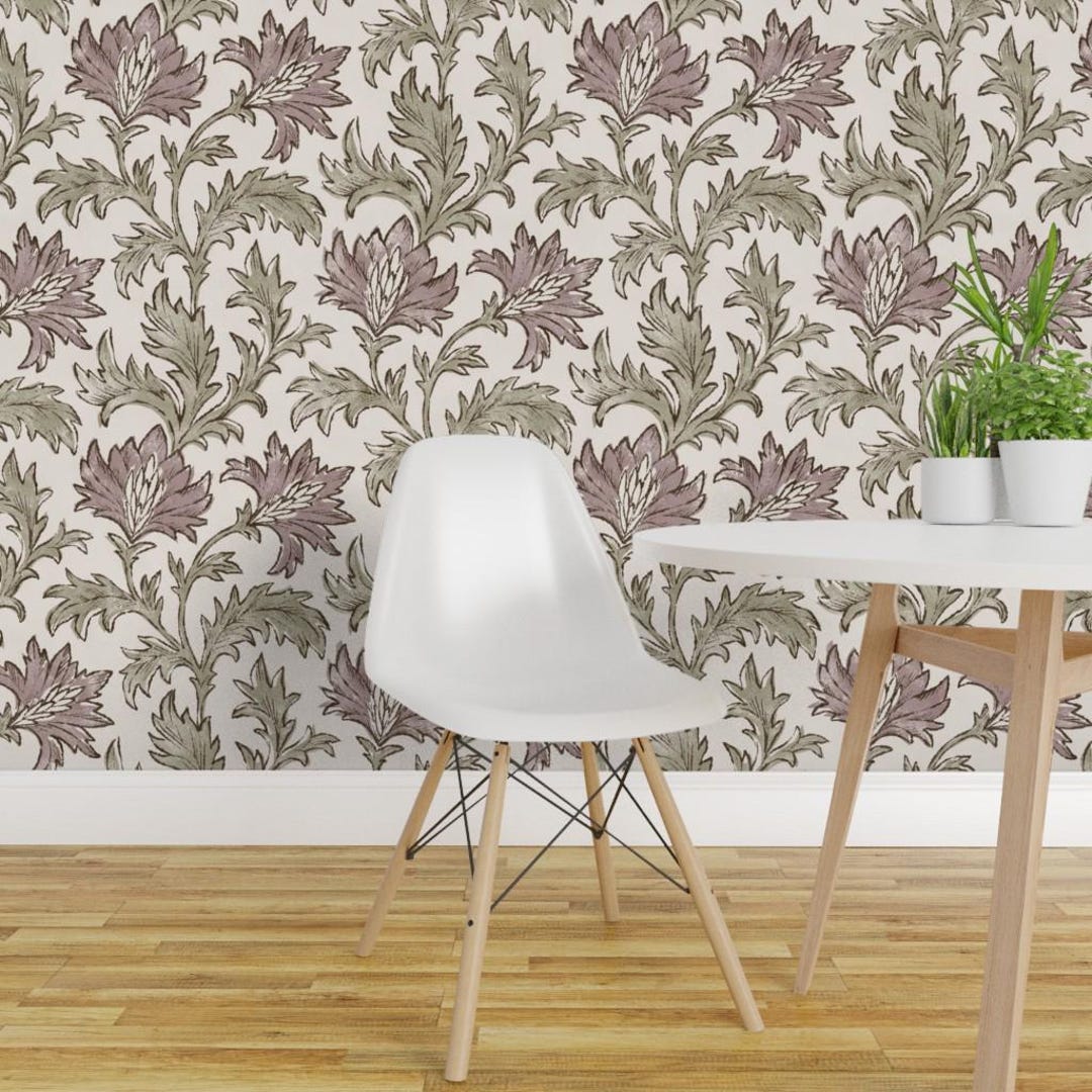 Classic Peel and Stick Wallpaper - Block Print Arts and Crafts Leaves ...