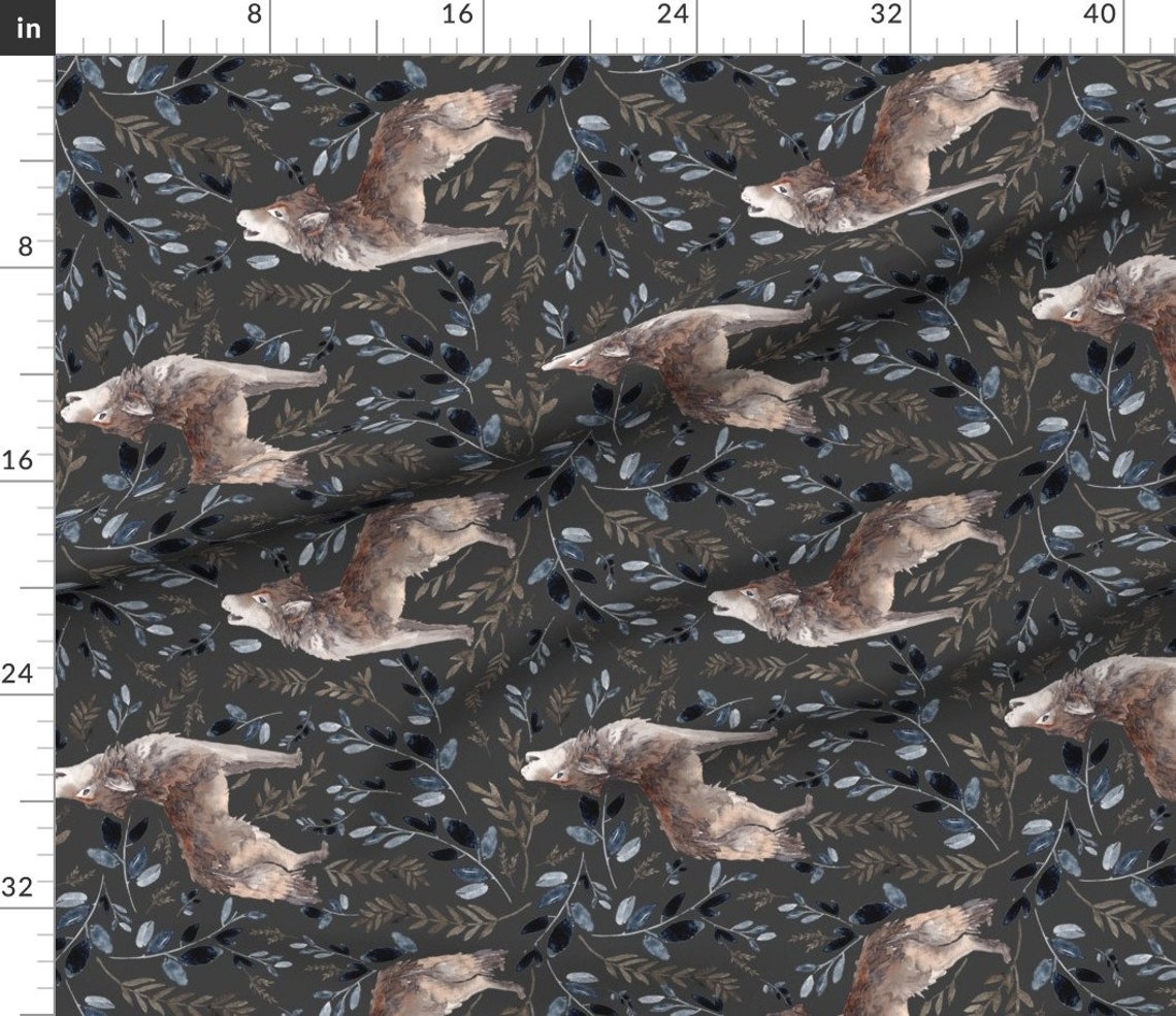 Wolf Fabric 18 October in the Wild Wolf Foliage Dark | Etsy