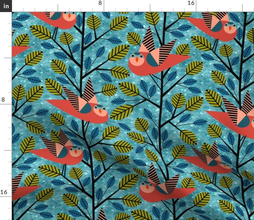Midcentury Modern Birds Fabric Birds Aflight by Vo Aka - Etsy