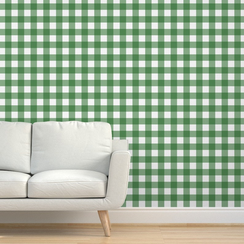 Green Check Wallpaper Check Kelly by Willowlanetextiles | Etsy