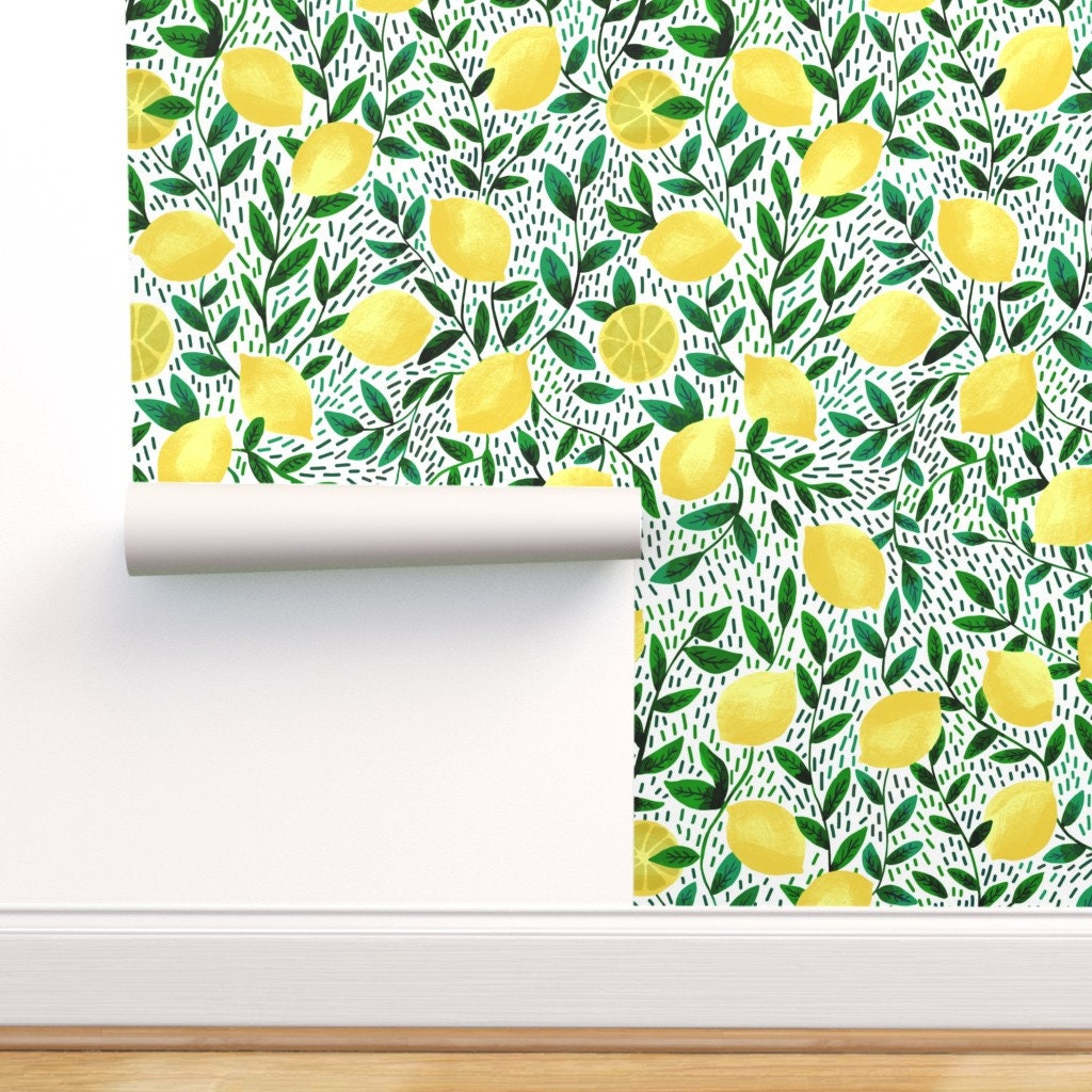 Lemon Wallpaper Lemons white by Scarlette Soleil Citrus | Etsy