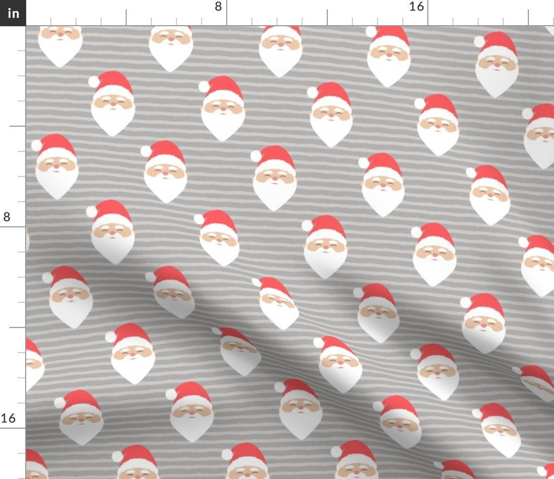Santa Claus Fabric Santa on Stripes Grey by - Etsy