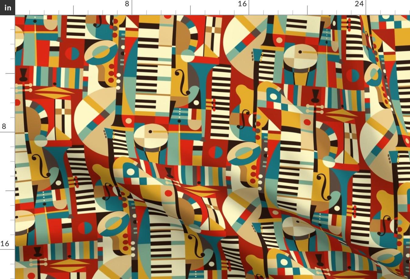 Geometric Jazz Fabric - Jazz Fusion by Celiaforrester - Geometric ...