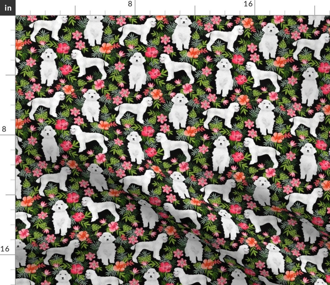 Tropical Poodle Fabric White Poodle Hawaiian Tropical Floral Dog Black ...