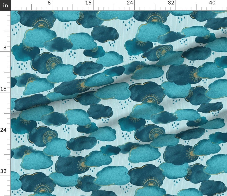 Watercolor Turquoise Storm Clouds Abstract Rain Fabric - Etsy