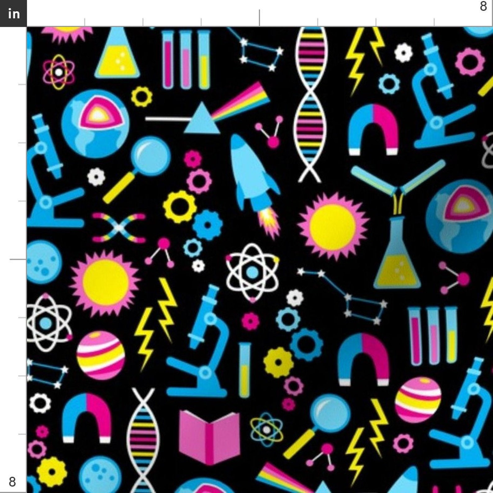 Science Fabric Science Studies by Robyriker Black Neon - Etsy