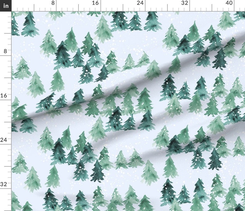 Evergreen Trees Fabric Chalet View larger Scale by Joyink - Etsy