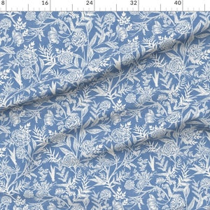 Blue Floral Toile Upholstery Fabric French Toile Florals by ...