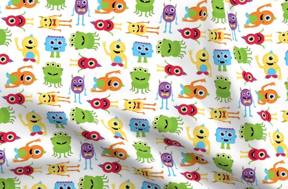 Monster Fabric Cute Little Monsters By Jannasalak Monster | Etsy