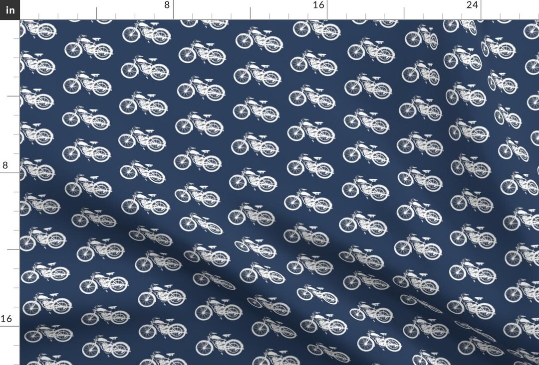 Motorbikes Fabric - Vintage Motorcycles // Navy by Thin Line Textiles ...