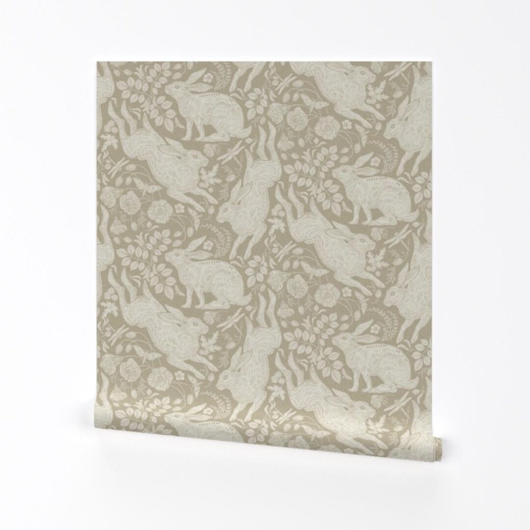 Woodland Rabbit Removable Peel and Stick Wallpaper - Bunny Tan Neutral ...