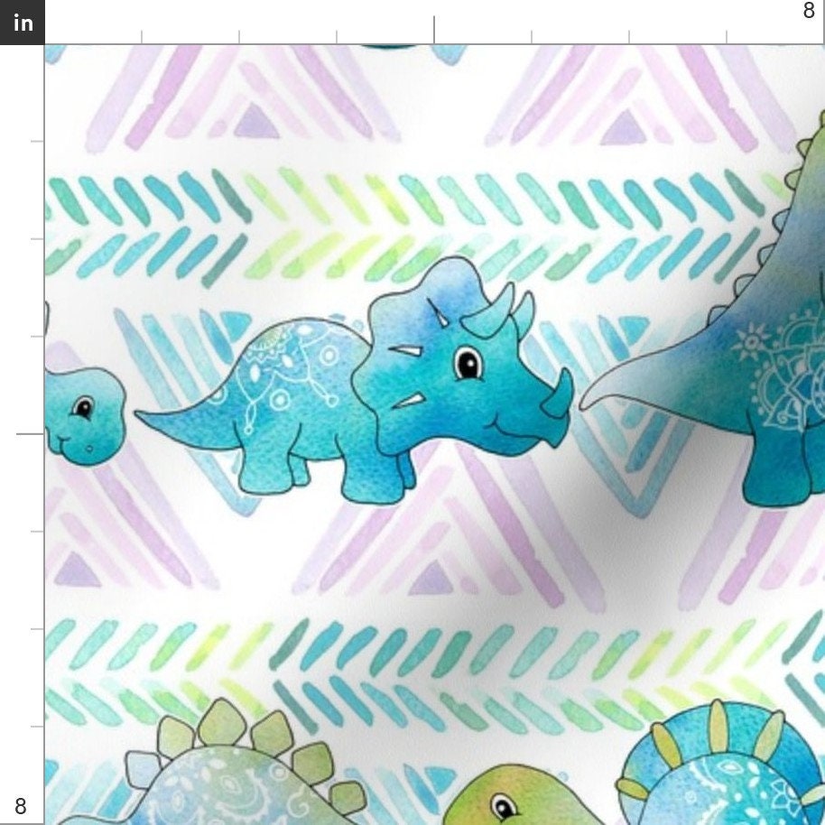 Boho Dinos Fabric Boho Dino By Gingerlique Dinosaurs | Etsy
