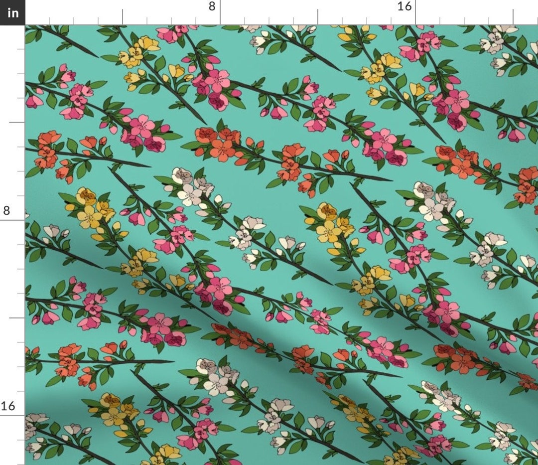 Spring Blossom Fabric Blossoming Branches by Juliabadeeva Mod Blue ...