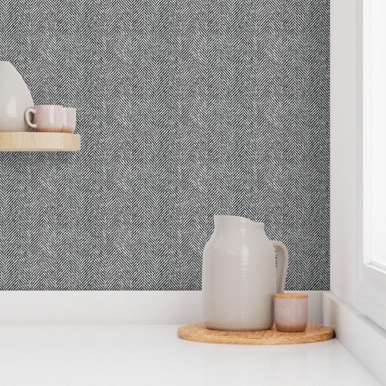 Tweed Look Wallpaper - Herringbone Tweed by Willowlanetextiles - Black ...