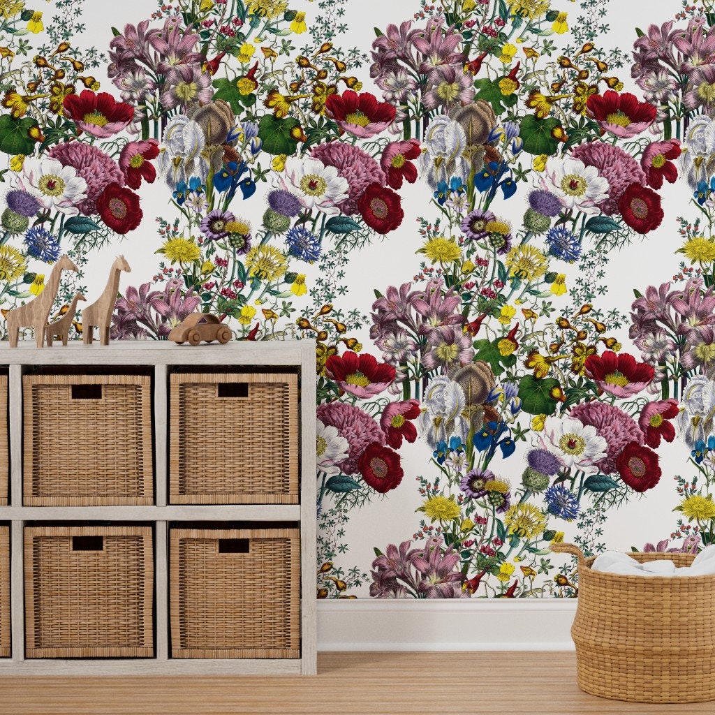 Botanical Wallpaper Bloomin' Lovely Bright by - Etsy