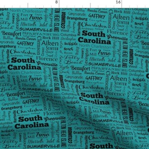 South Carolina Fabric Cities of South Carolina Cities, Teal by Svester ...