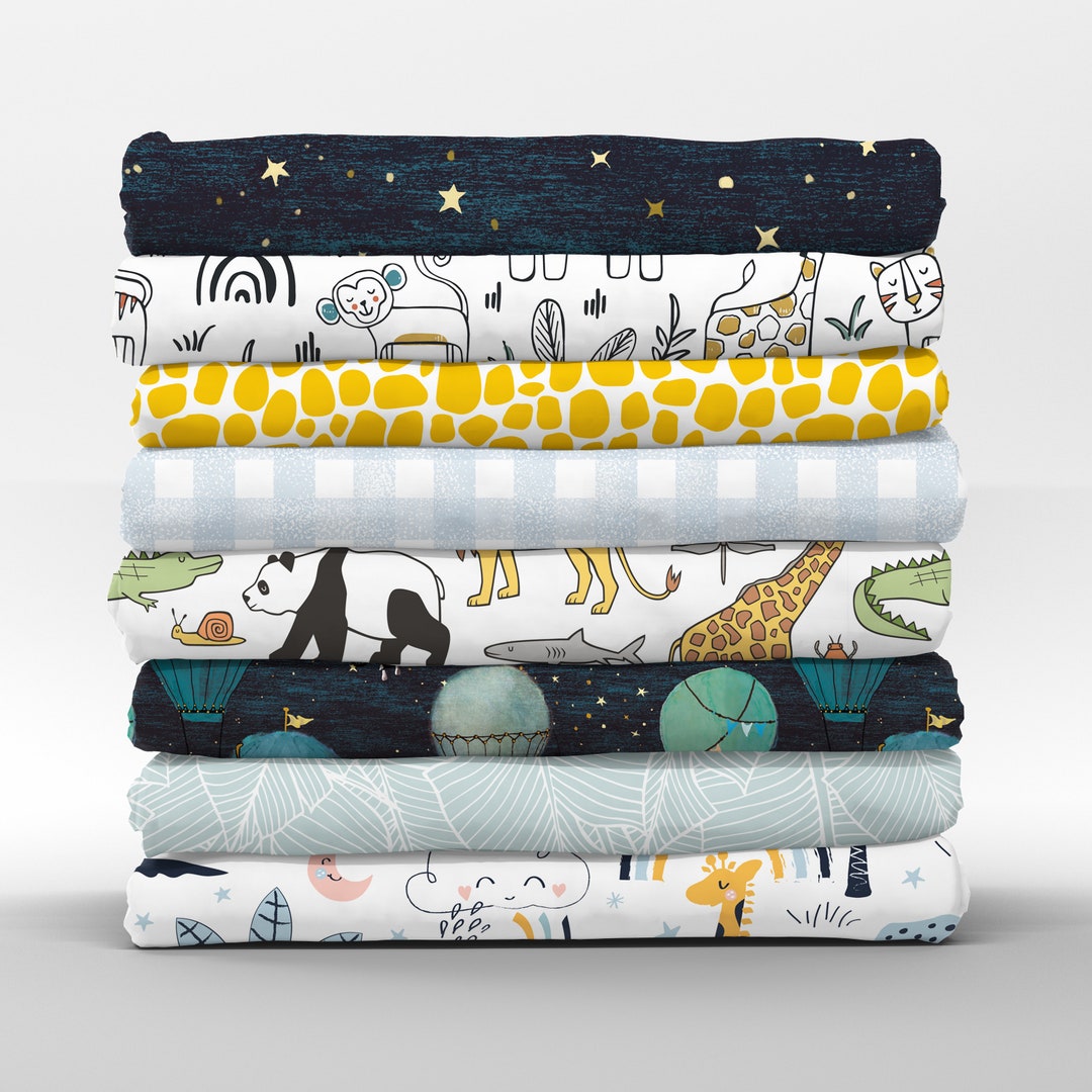 Gender Neutral Cotton Fat Quarters - Jungle Animals Safari Yellow ...