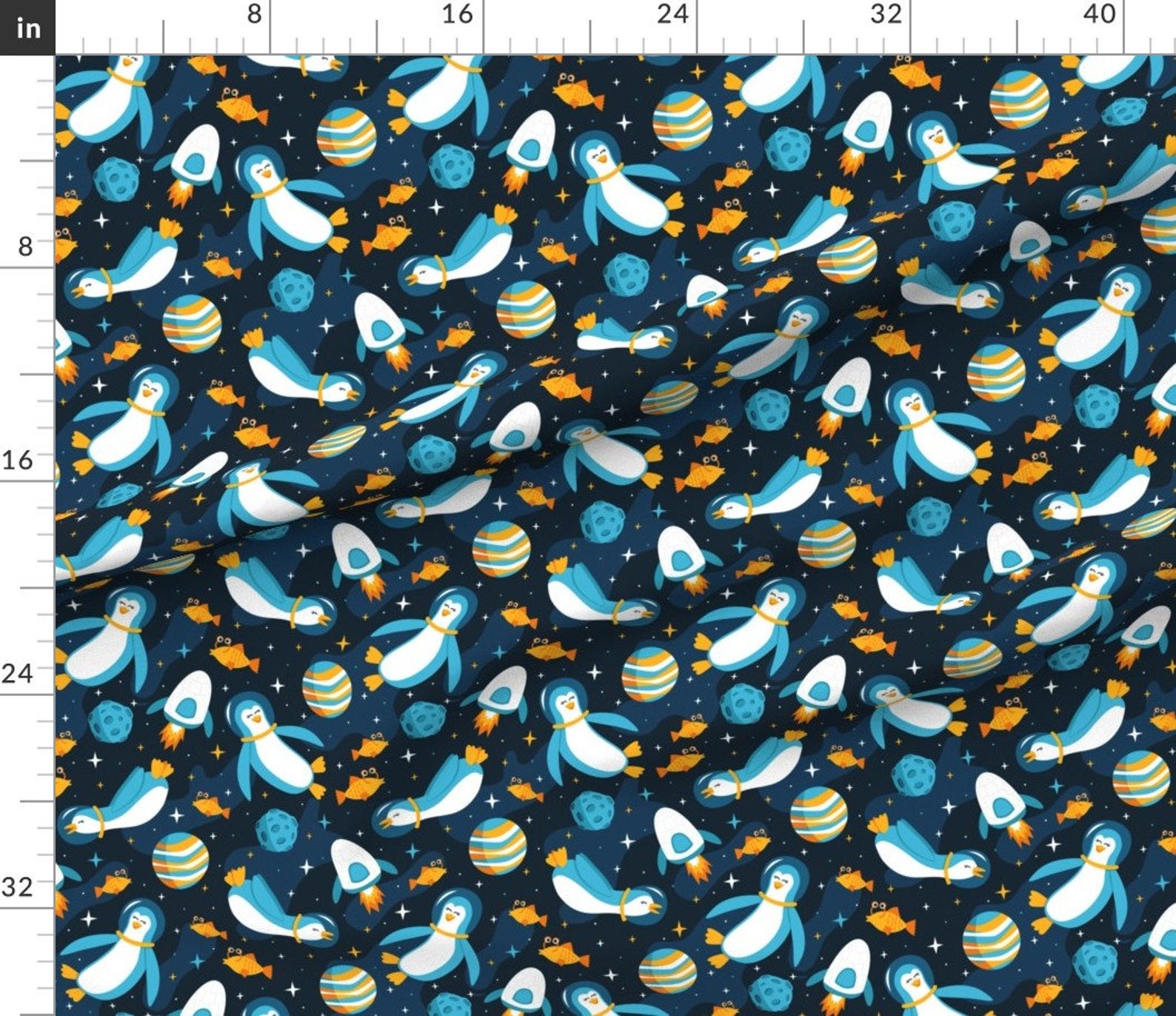 Space Fabric Intergalactic Penguins by Robyriker Space - Etsy