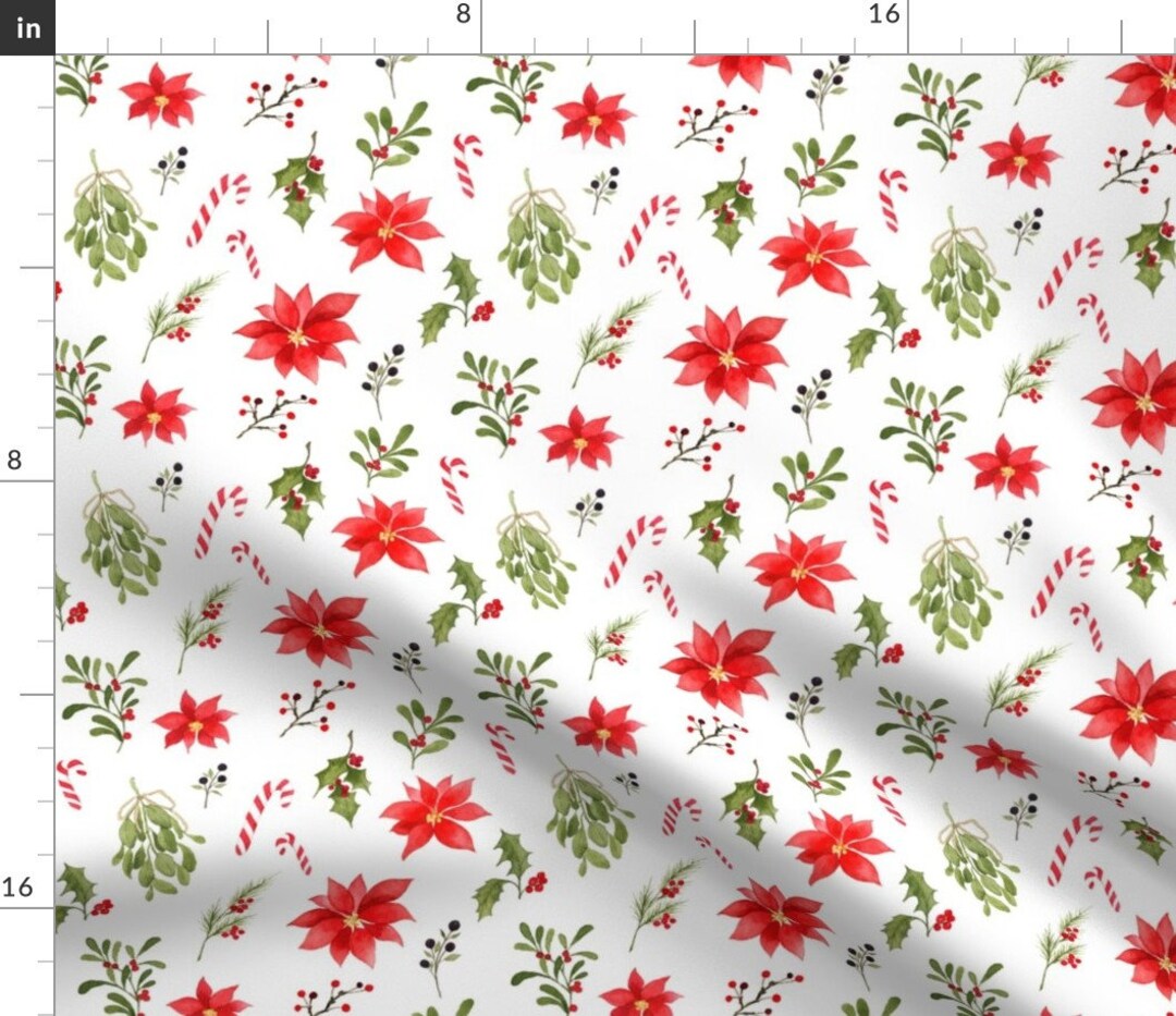 Watercolor Floral Red Holidays Poinsetta Fabric Christmas - Etsy