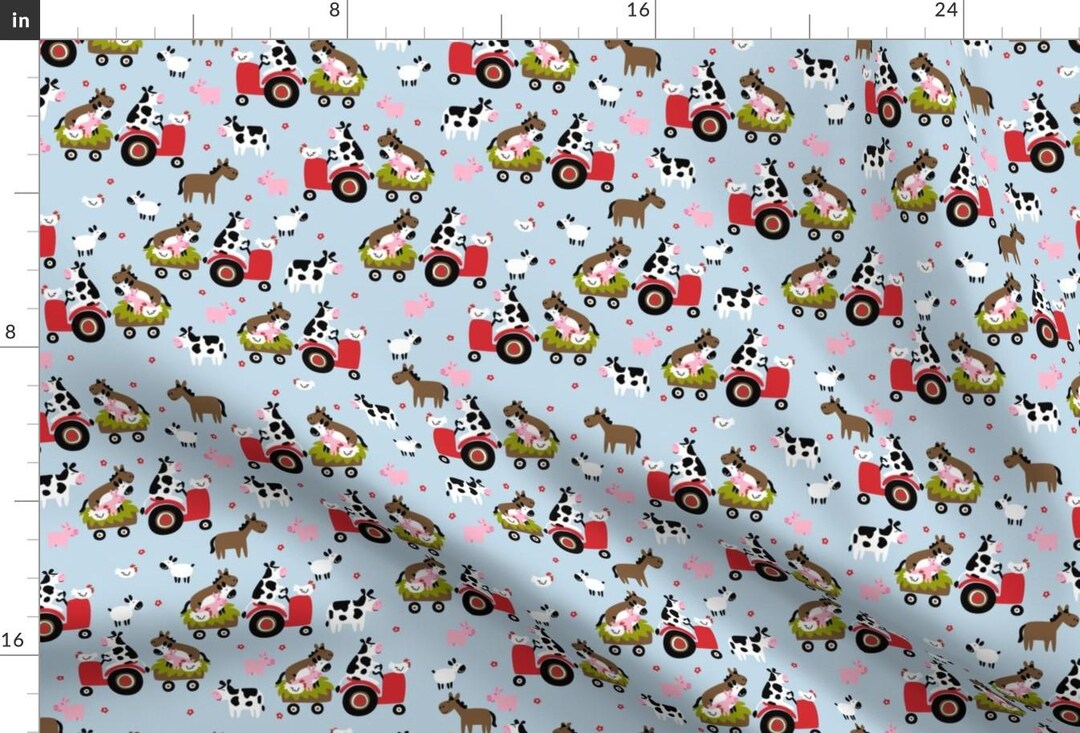 Farm Animals Fabric - Farmtasia Farm Friends by Bzbdesigner - Blue ...