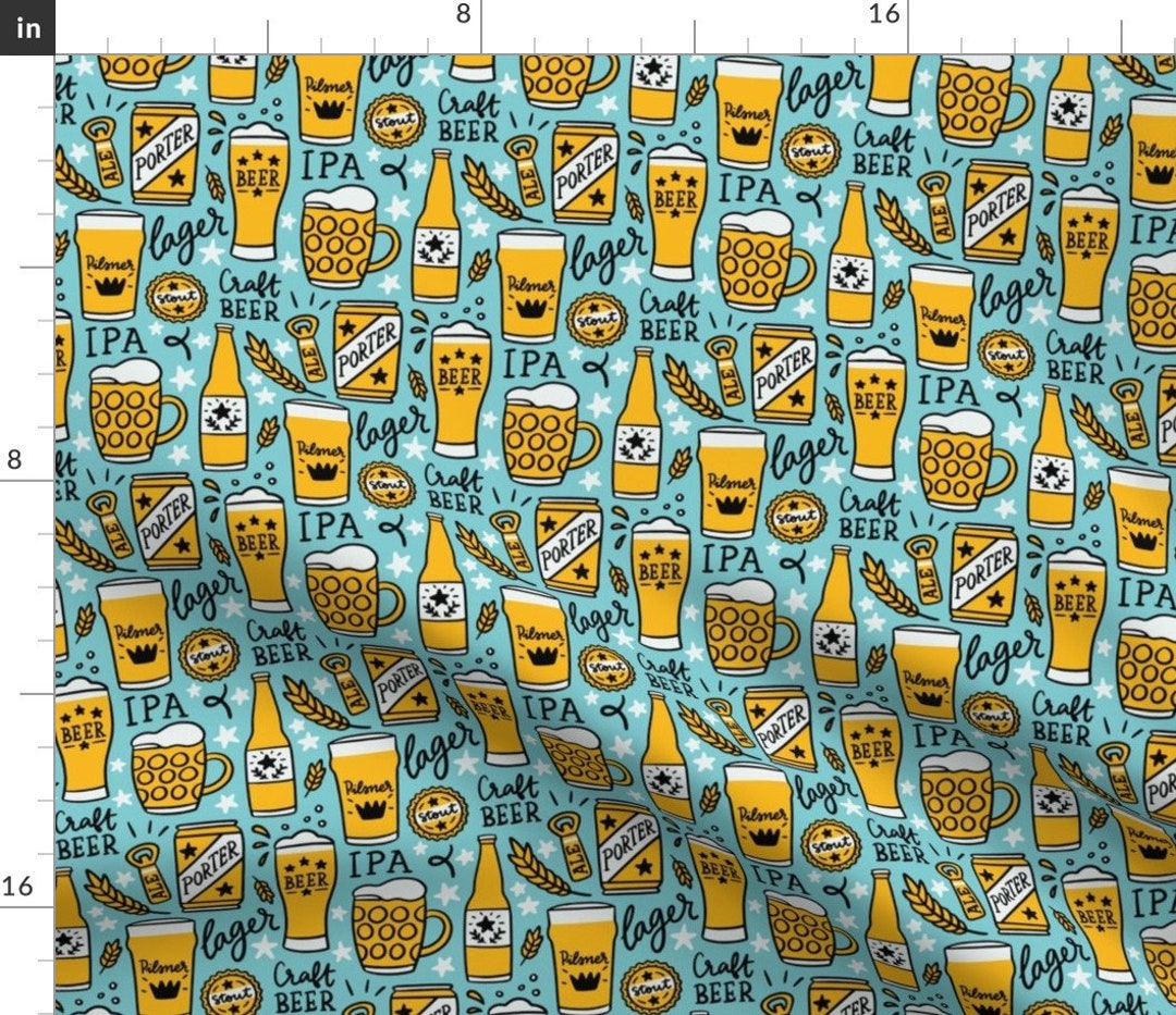 Beer Fabric Beer on Turquoise by Natalia_gonzalez Pint Craft Beer ...