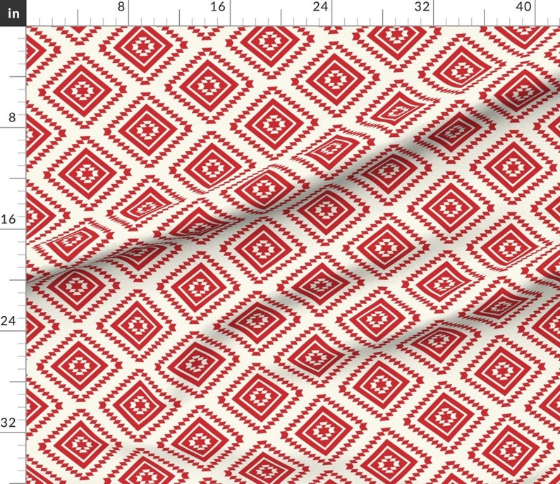 Red Aztec Decor Fabric Aztec Red Ivory by Fernlesliestudio | Etsy