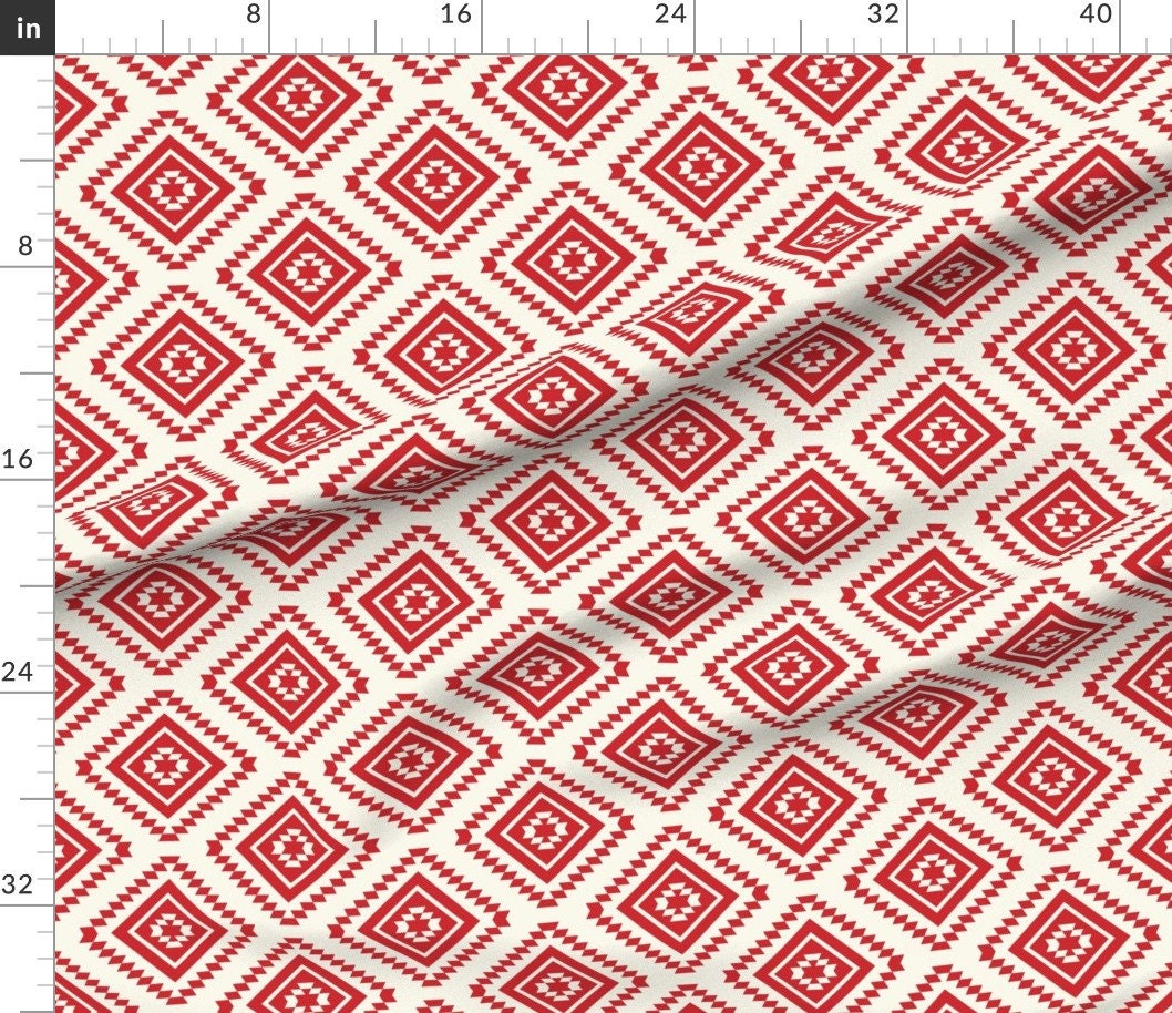 Red Aztec Decor Fabric Aztec Red Ivory By Fernlesliestudio | Etsy