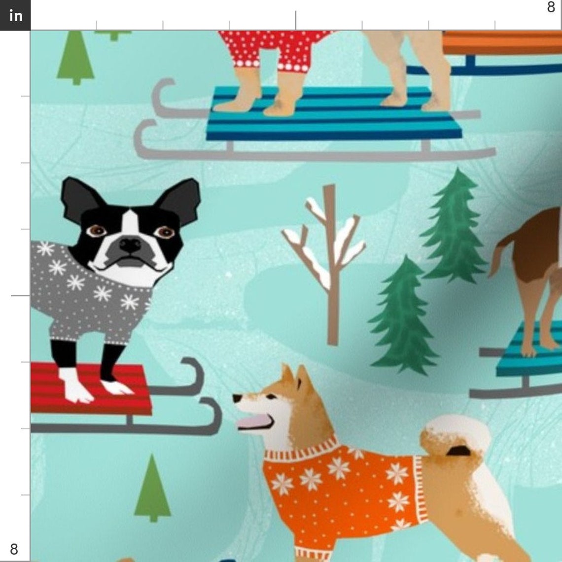 Dog Fabric Snow Day Dogs Winter Sledding Dogs by Petfriendly - Etsy